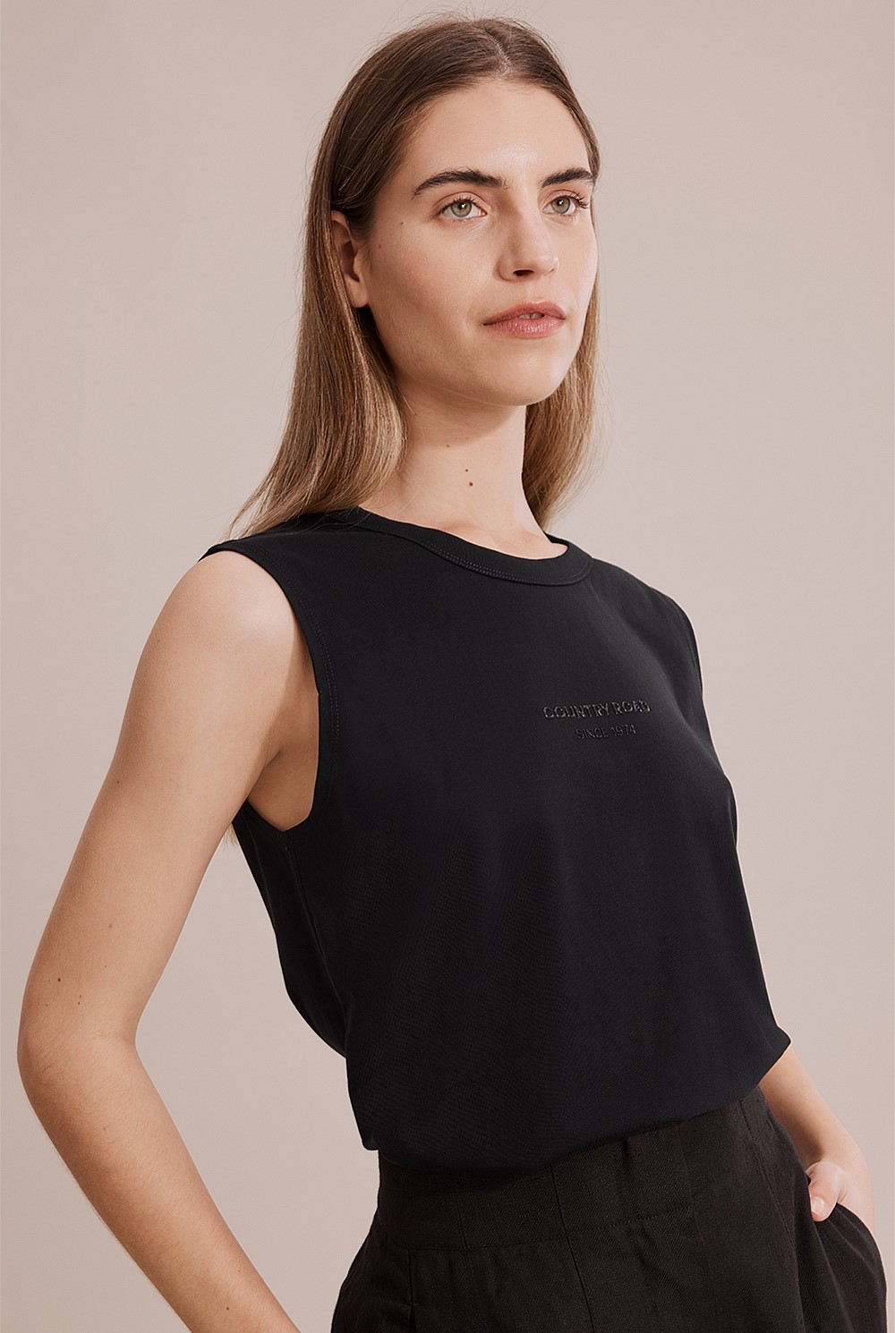 Black Australian Cotton Modern Embossed Tank - T-Shirts & Tops ...