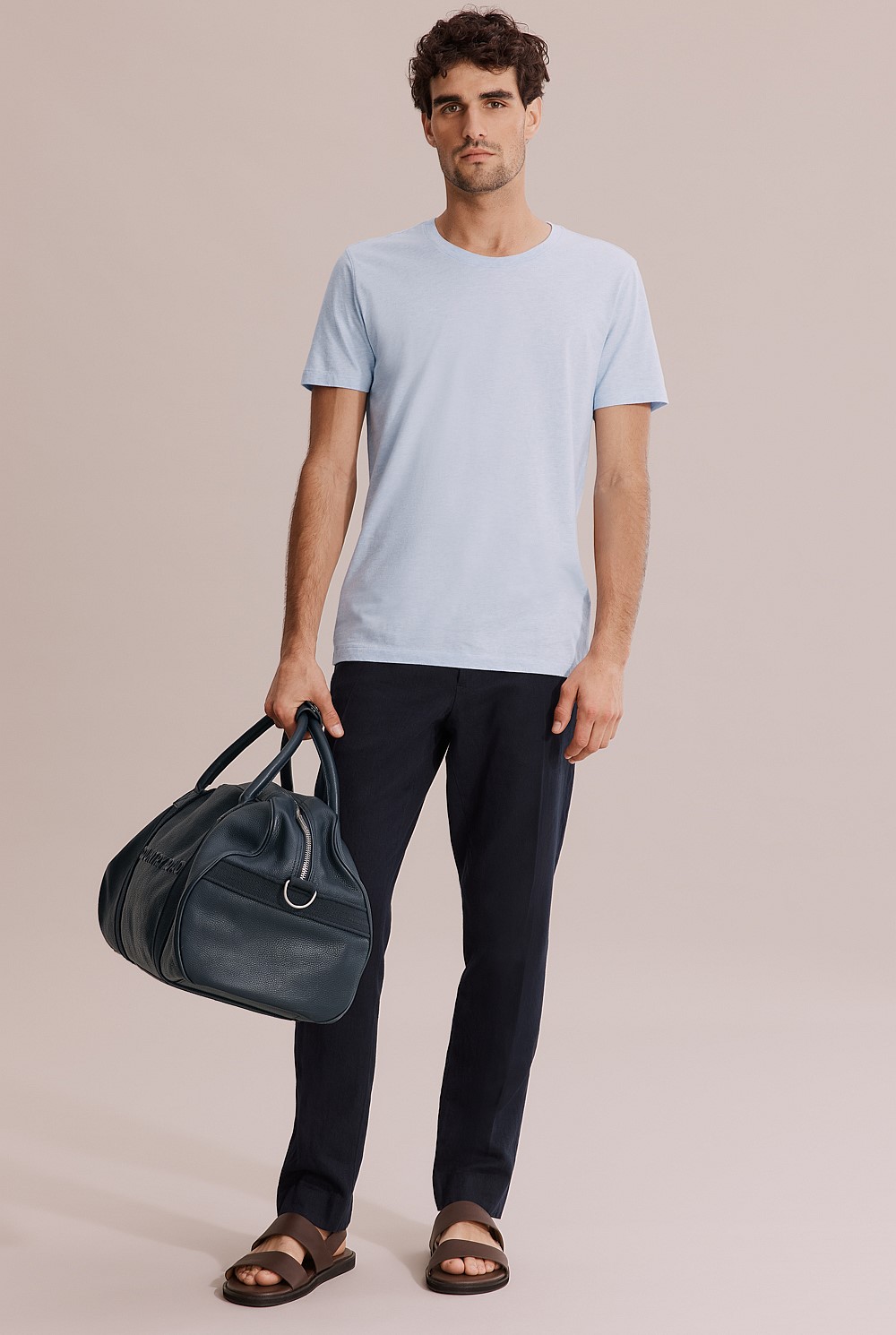 Pale Blue Melange Pima Cotton Crew T-Shirt - T-Shirts | Country Road