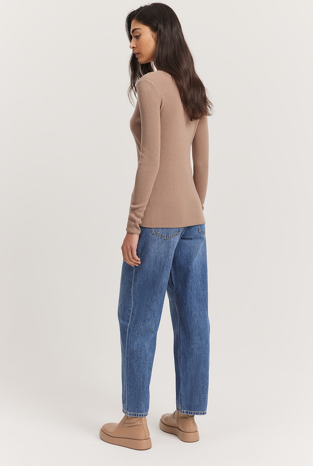 Light Camel Australian Merino Wool Silk Rib Cardigan - Natural Fibres ...