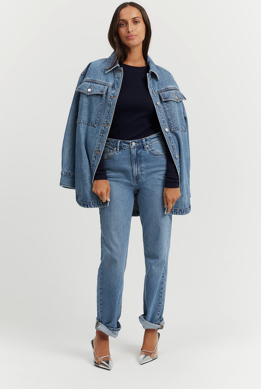 Midnight Blue Merino Wool Silk Crew Knit - Natural Fibres | Country Road