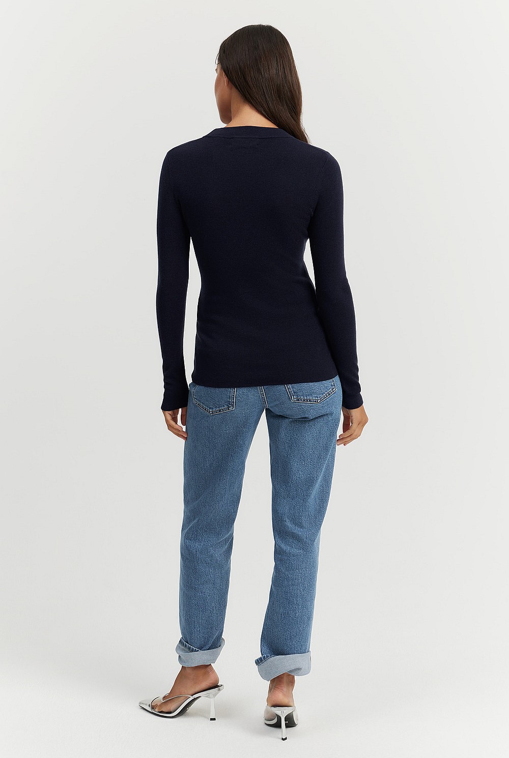 Midnight Blue Merino Wool Silk Crew Knit - Natural Fibres | Country Road