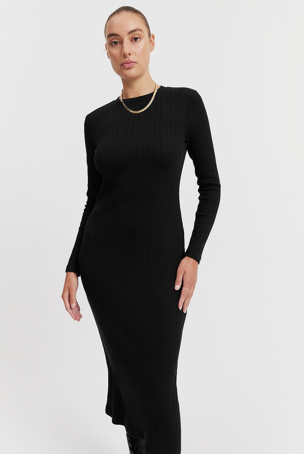 Black Long Sleeve Rib Dress - Dresses | Country Road