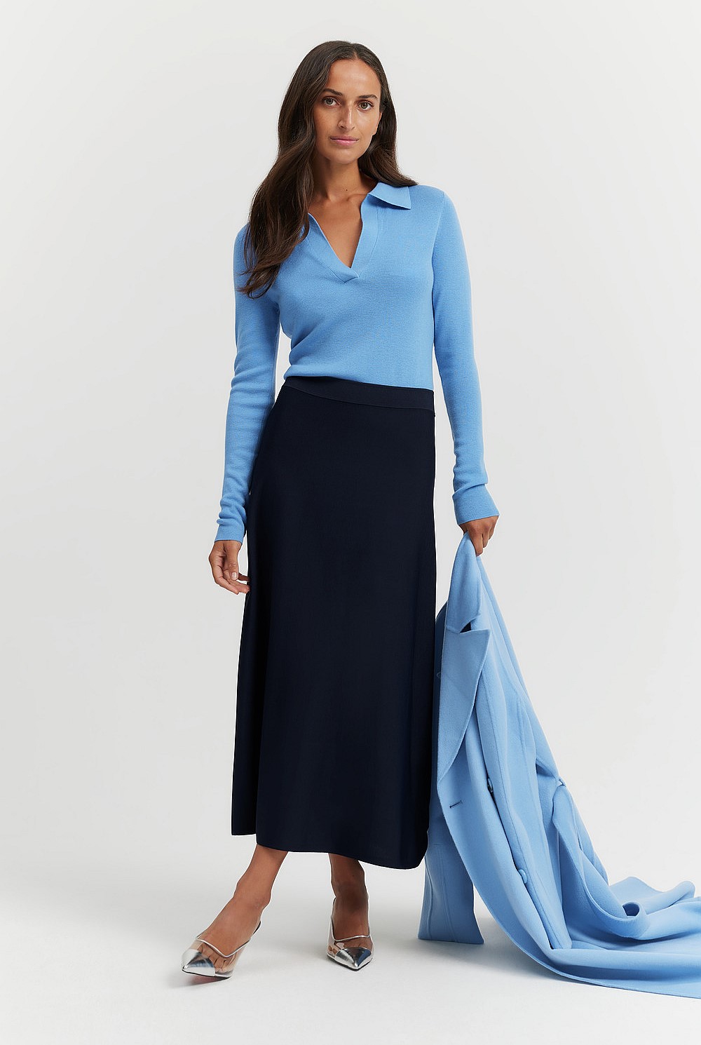 Cerulean Blue Merino Wool Silk Collared Knit - Natural Fibres | Country ...