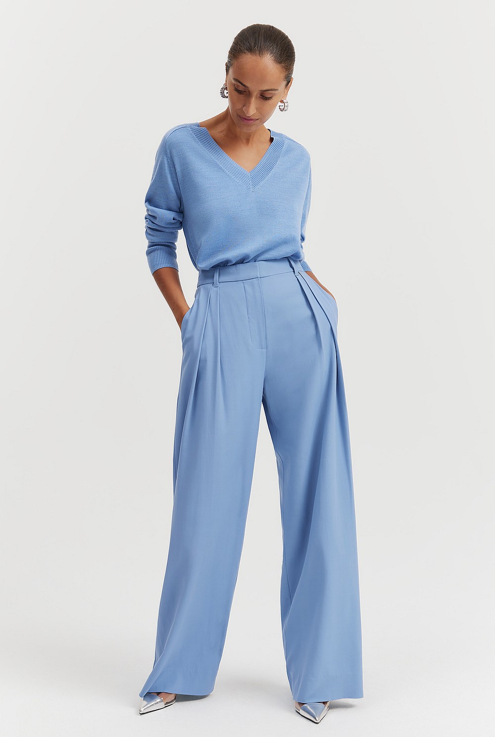 Cerulean Blue Australian Merino Wool V-Neck Knit - Natural Fibres ...