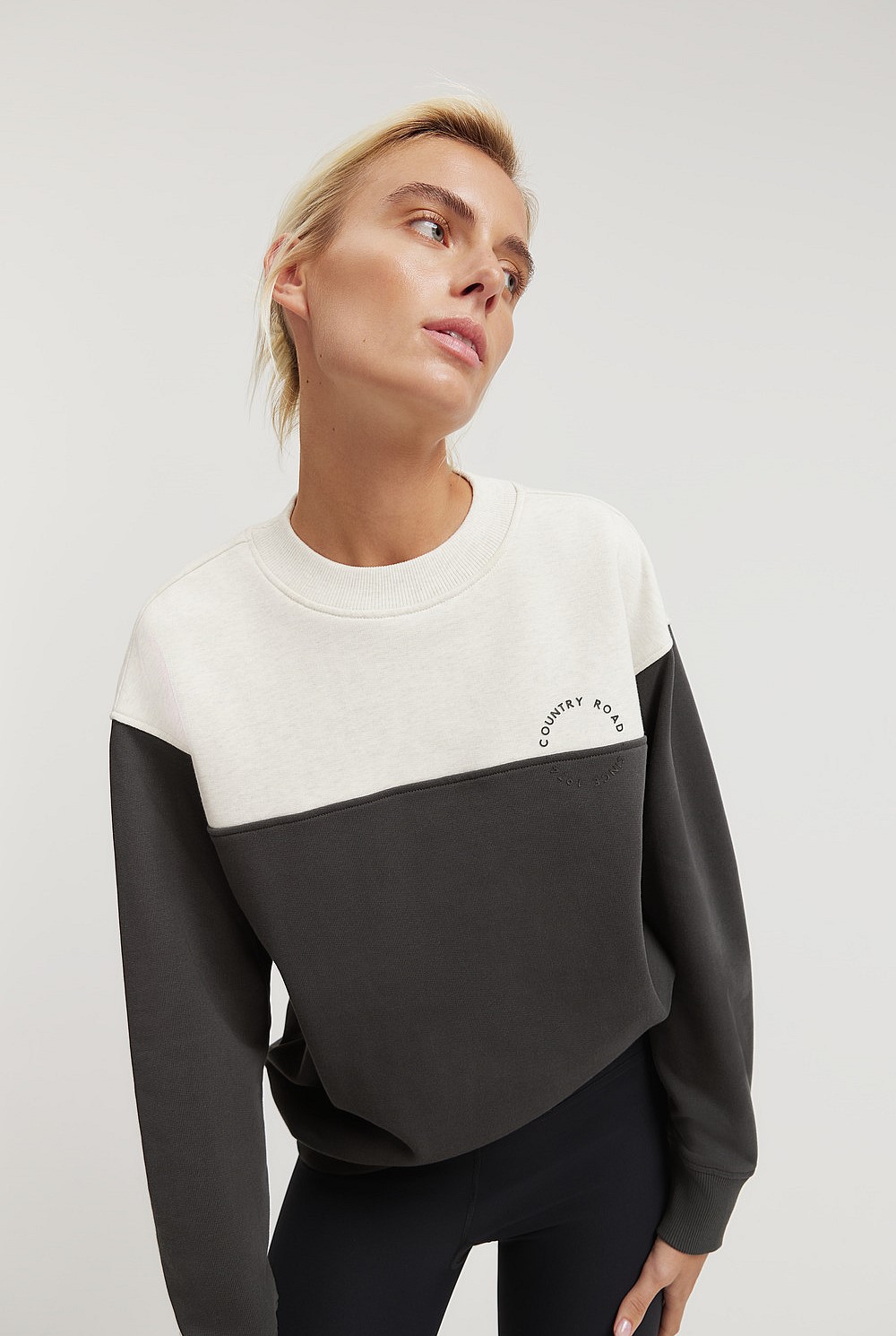 Charcoal Australian Cotton Colour Block Sweat - Natural Fibres ...