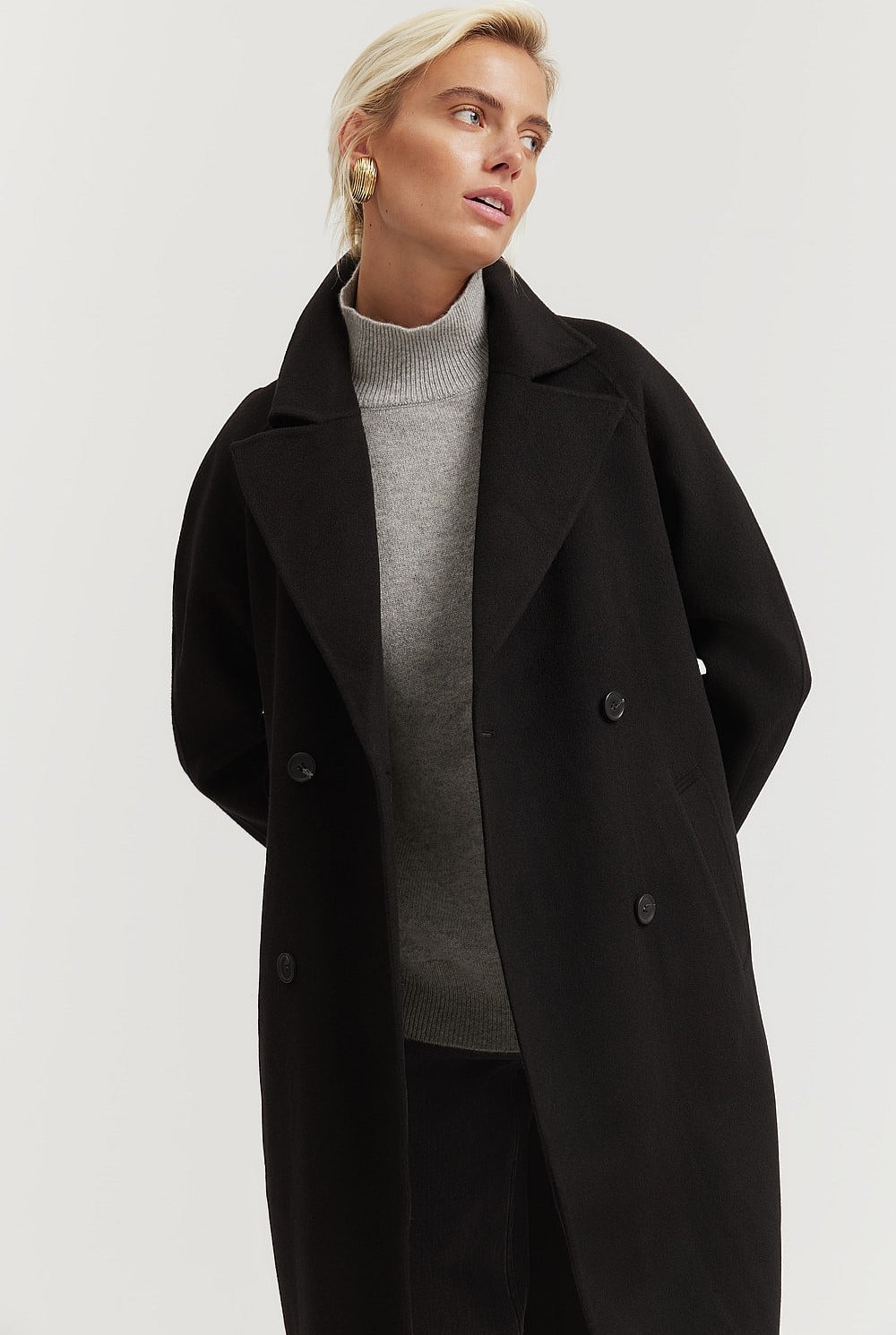 Black Double-breasted Soft Coat - Jackets & Coats | Country Road
