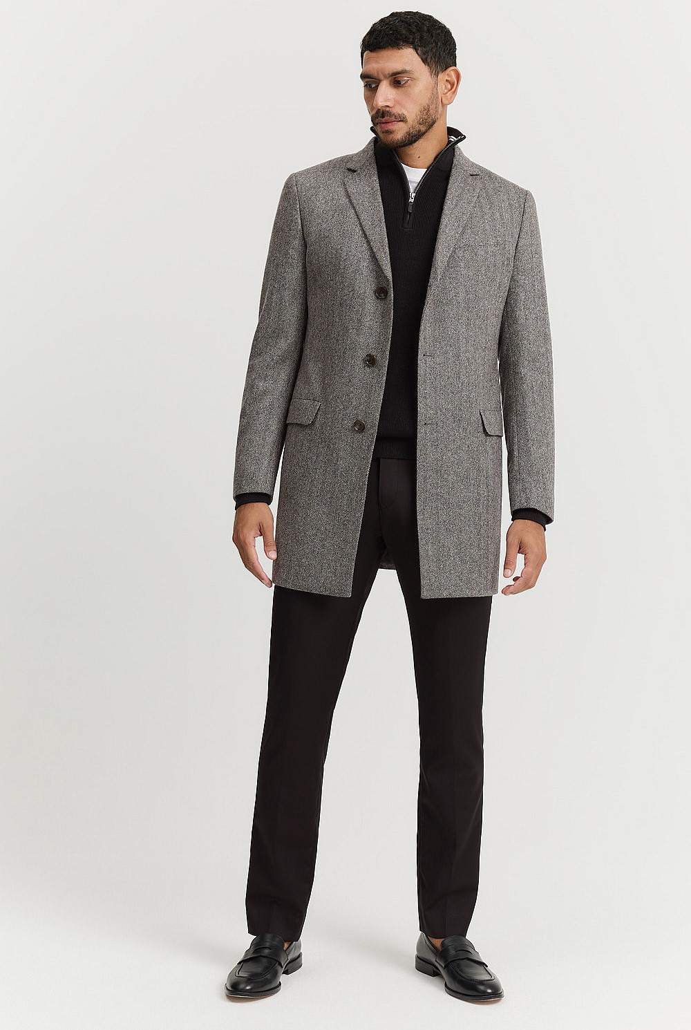 Grey Melange Herringbone Tweed Crombie - Work | Country Road