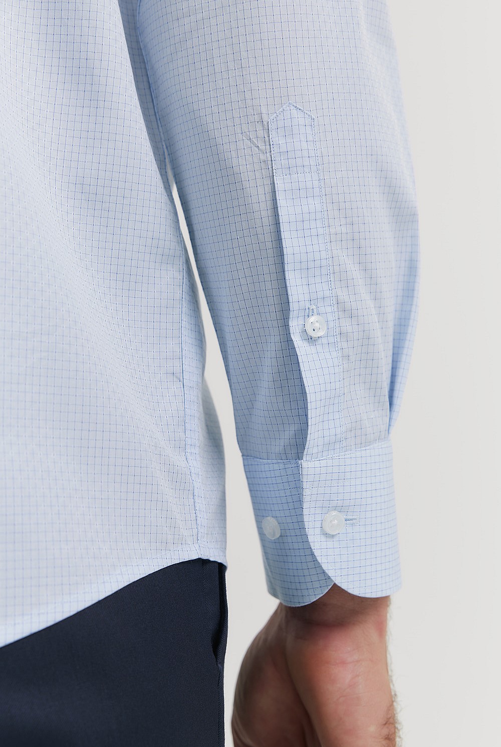 Pale Blue Tailored Fit Super Fine Cotton Dobby Check Shirt - The Office ...
