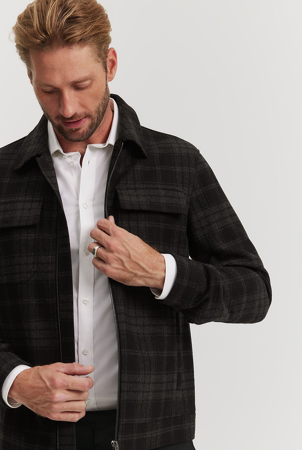 Charcoal Wool Check Shirt Jacket - Event | Country Road