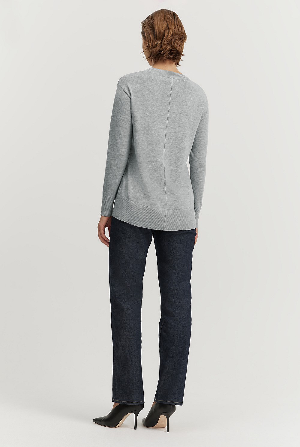 Light Grey Marle Australian Merino Wool Crew Neck Knit - Natural Fibres ...