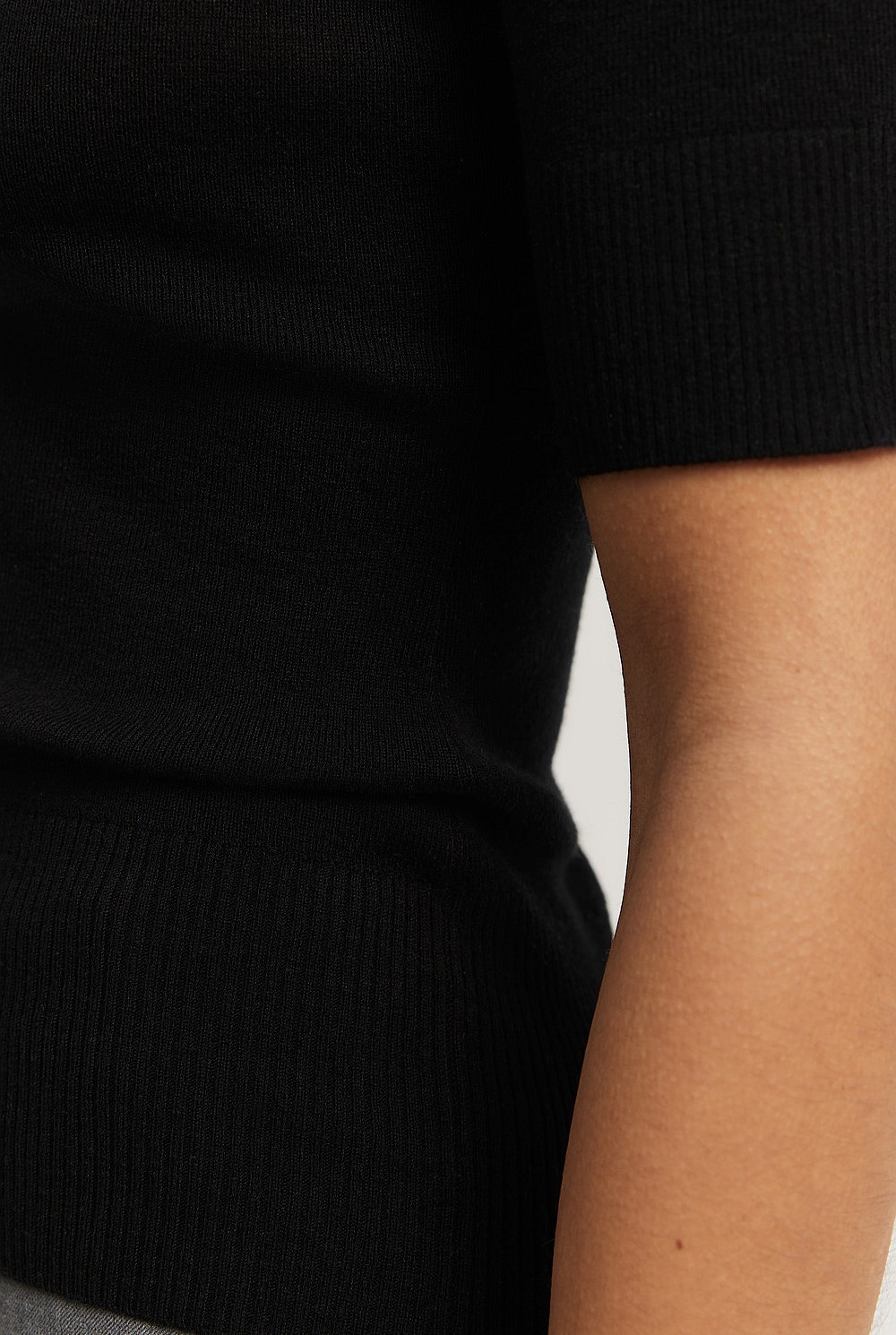 Black Merino Wool Silk Crew Short Sleeve Knit - Knitwear | Country Road