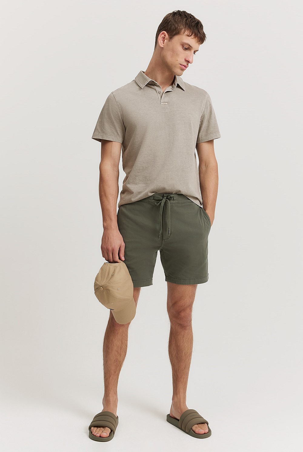 Khaki Garment Dyed Twill Drawcord Short - Shorts | Country Road