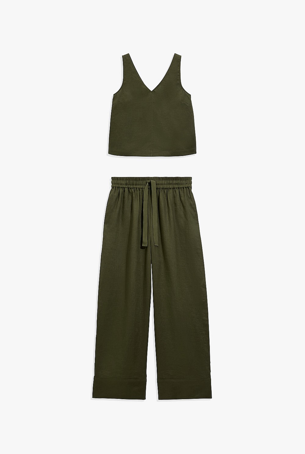 Dark Olive Organically Grown Linen Lounge Pyjama Set - Sleepwear ...