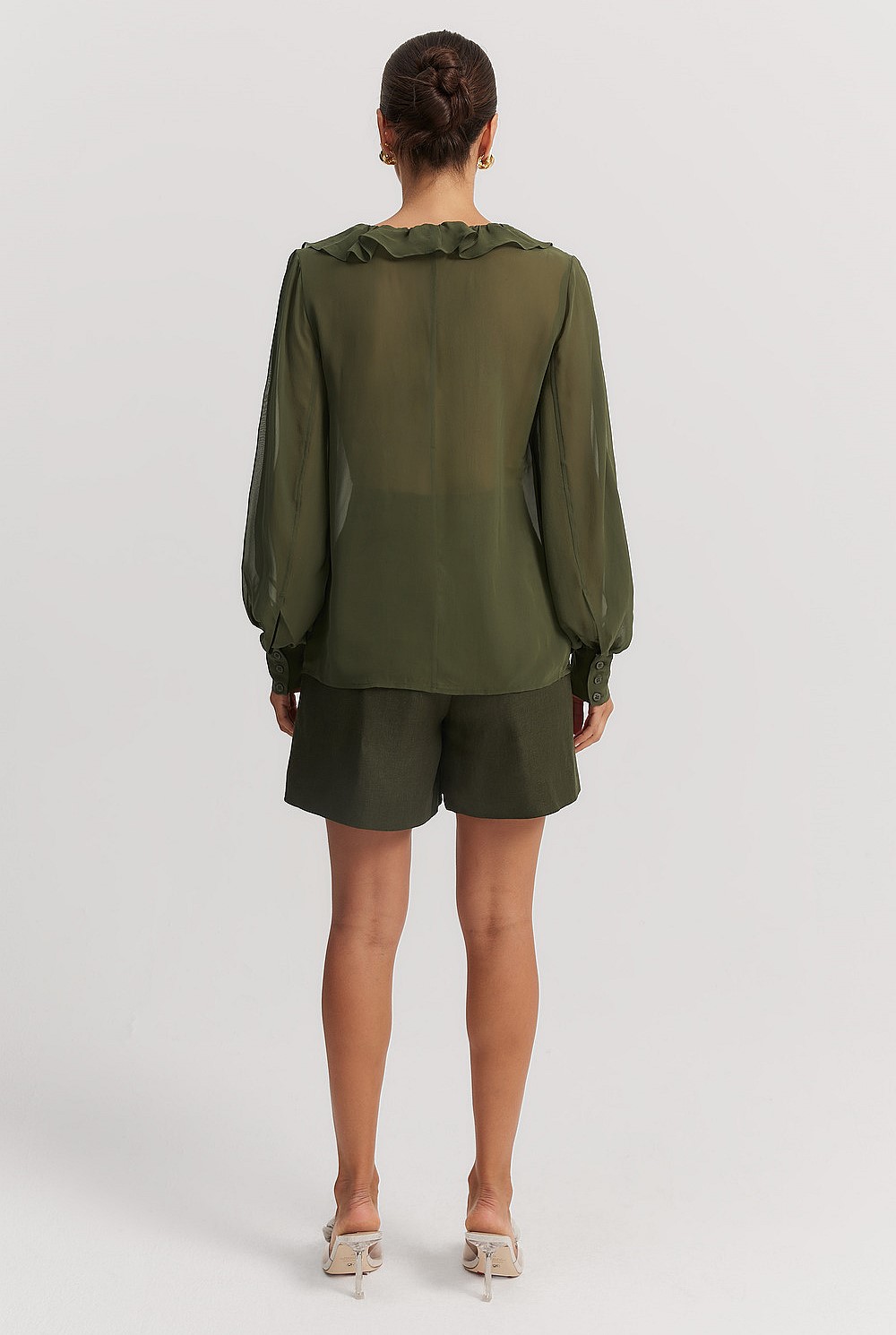 Dark Olive Silk Ruffle Dinner Blouse - Shirts | Country Road
