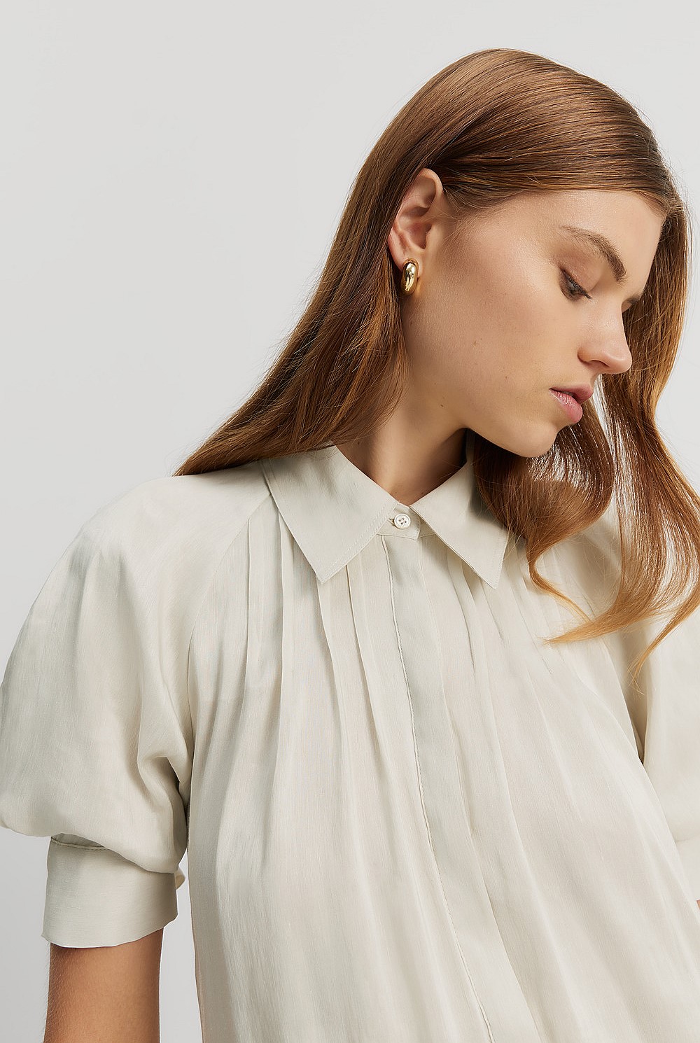 Stone Tuck Detail Short Sleeve Shirt Dress - Natural Fibres | Country Road