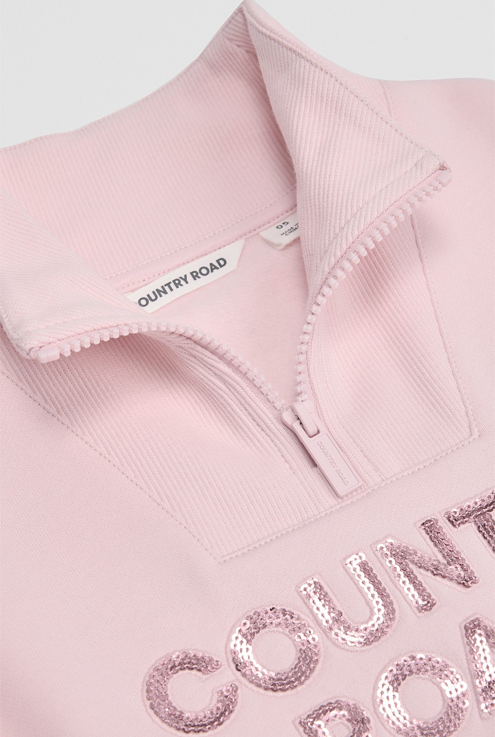 Mineral Pink Australian Cotton Blend Sequin Half Zip Sweat - Sweats ...