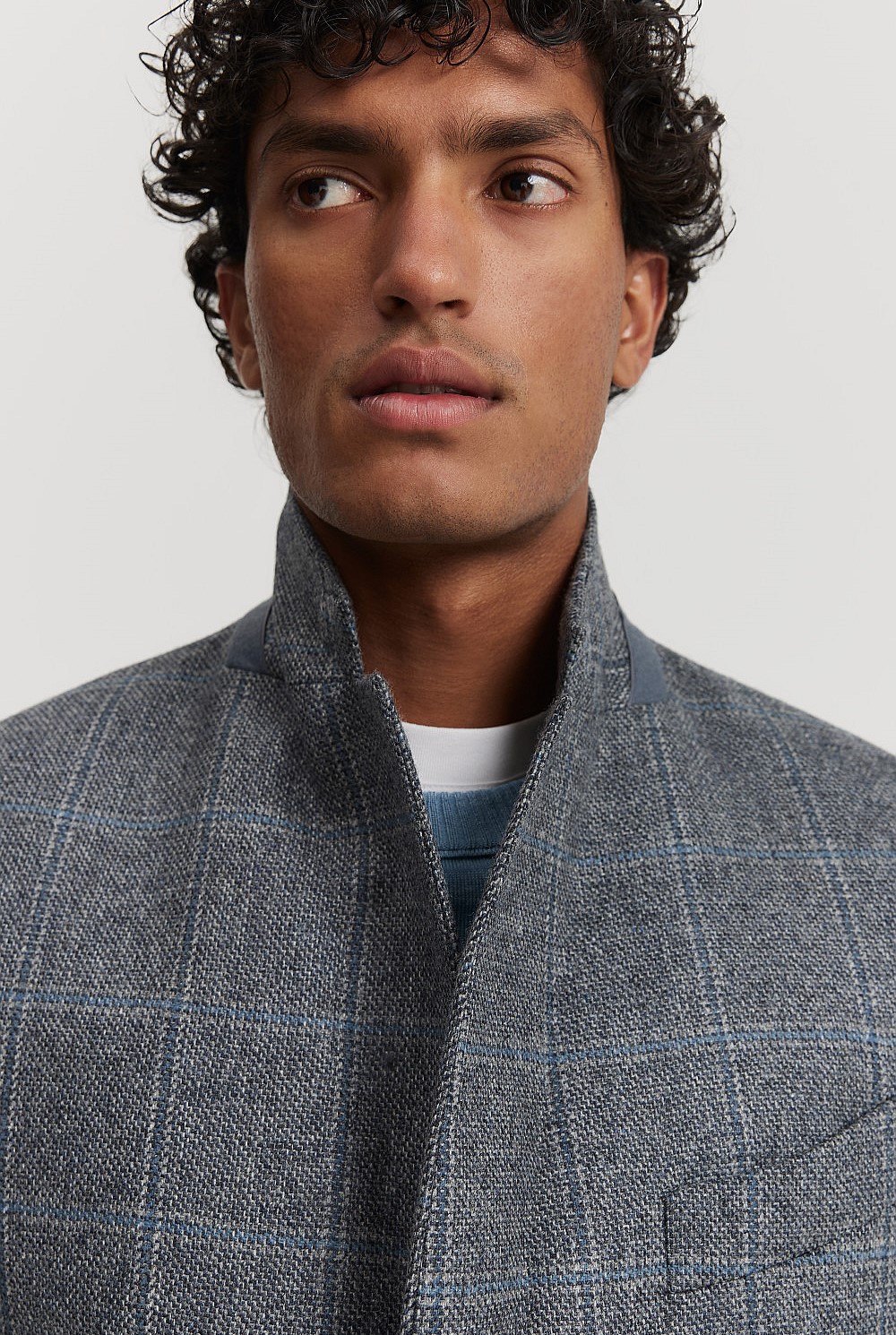 Steel Blue Regular Fit Lambswool Check Blazer - Work | Country Road