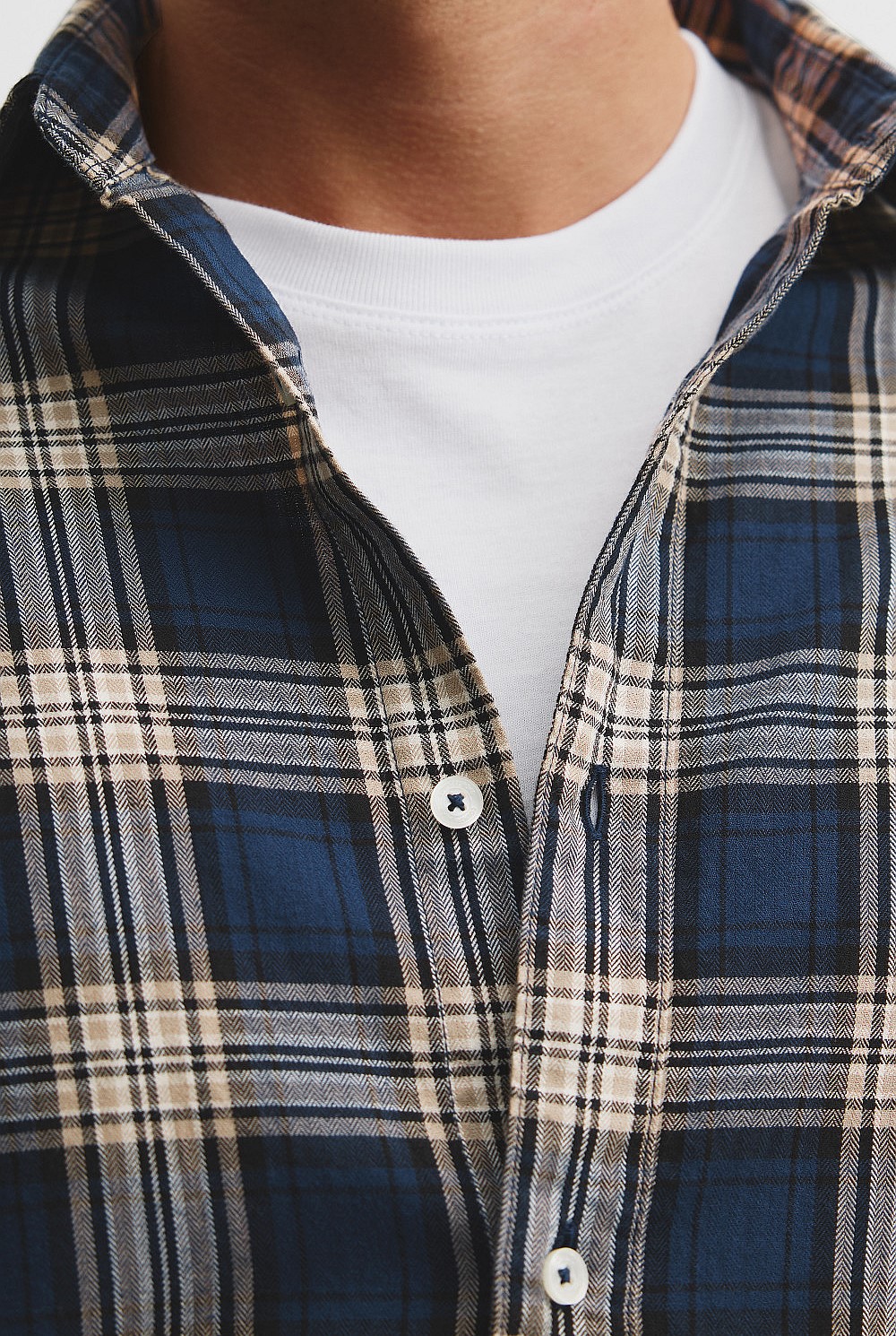 Navy Regular Fit Australian Good Earth Cotton Flannel Check Shirt ...