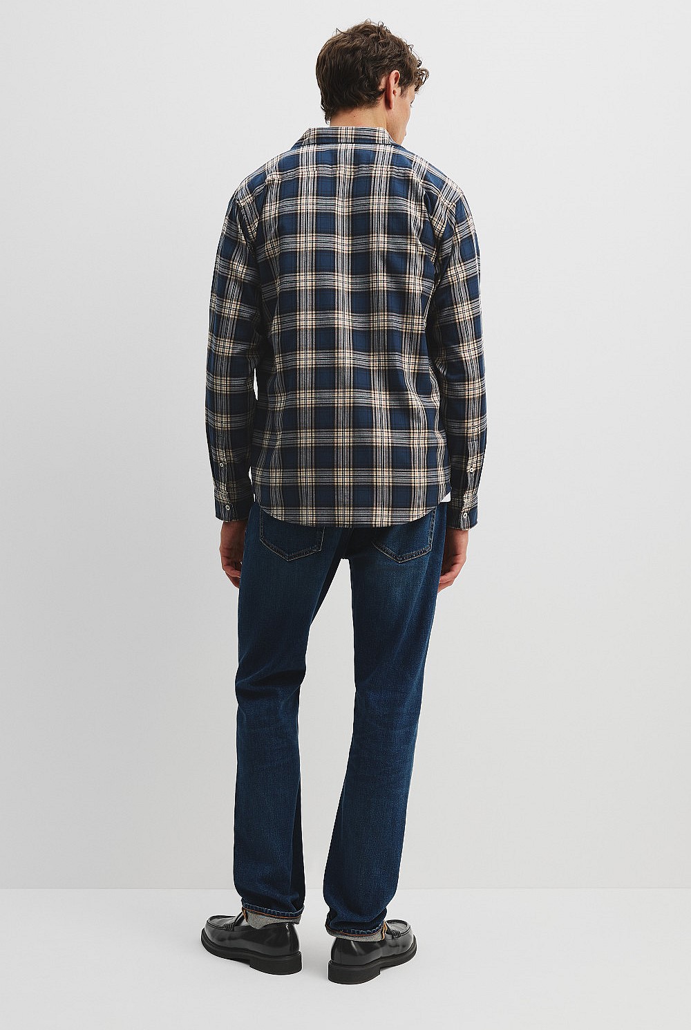 Navy Regular Fit Australian Cotton Flannel Check Shirt - Natural Fibres ...