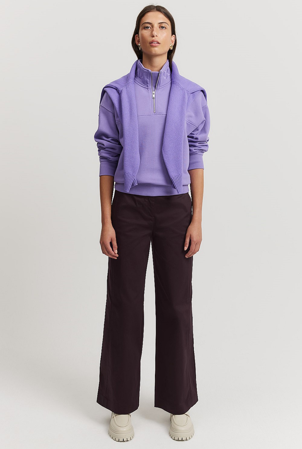 Deep Lilac Australian Cotton Zip Collar Sweat - Natural Fibres ...