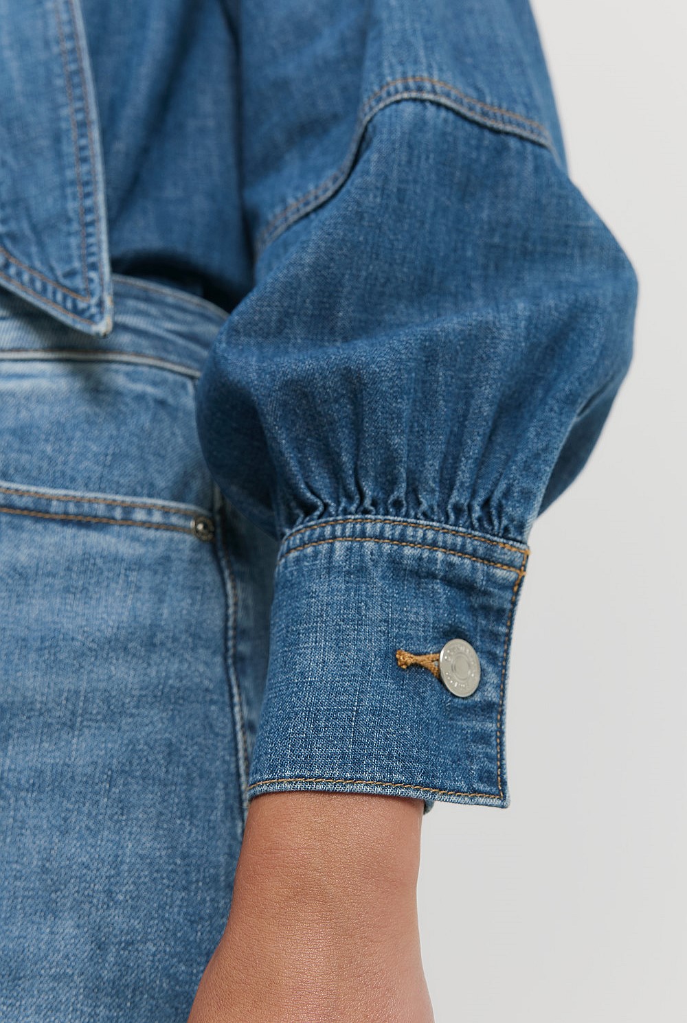 Mid Blue Wash Blouson Denim Blouse - Natural Fibres | Country Road