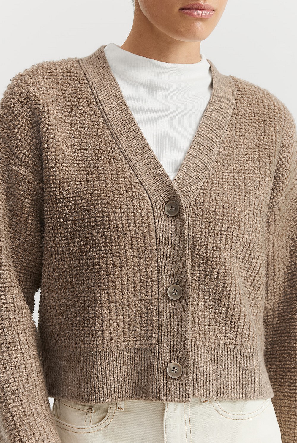 Fawn Boucle Crop Cardigan - Natural Fibres | Country Road