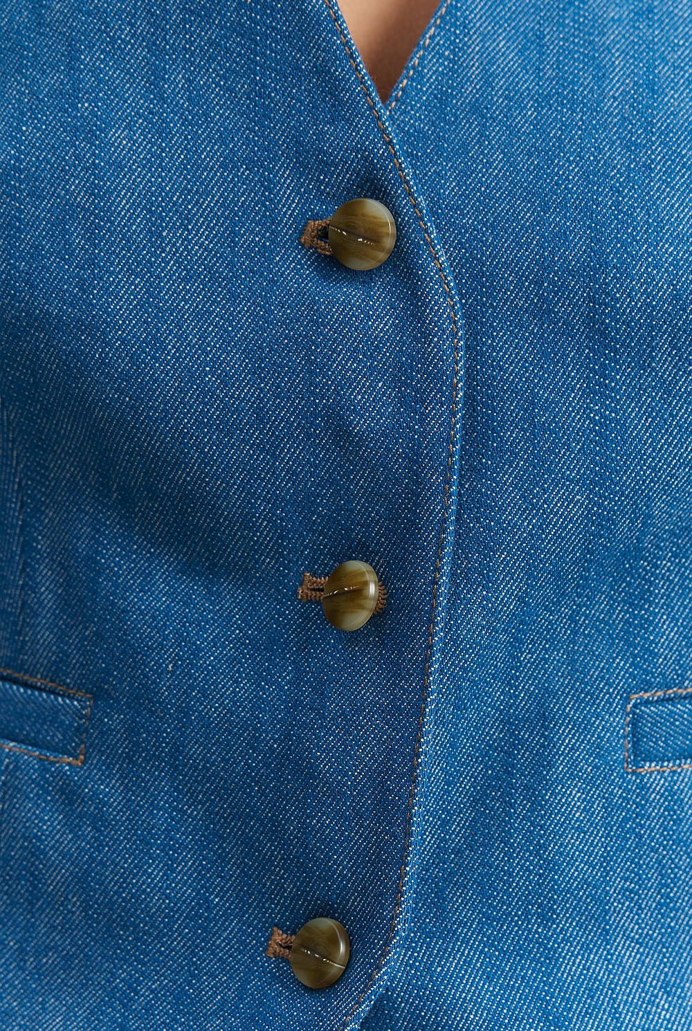 Mid Blue Wash Denim Vest - Natural Fibres | Country Road