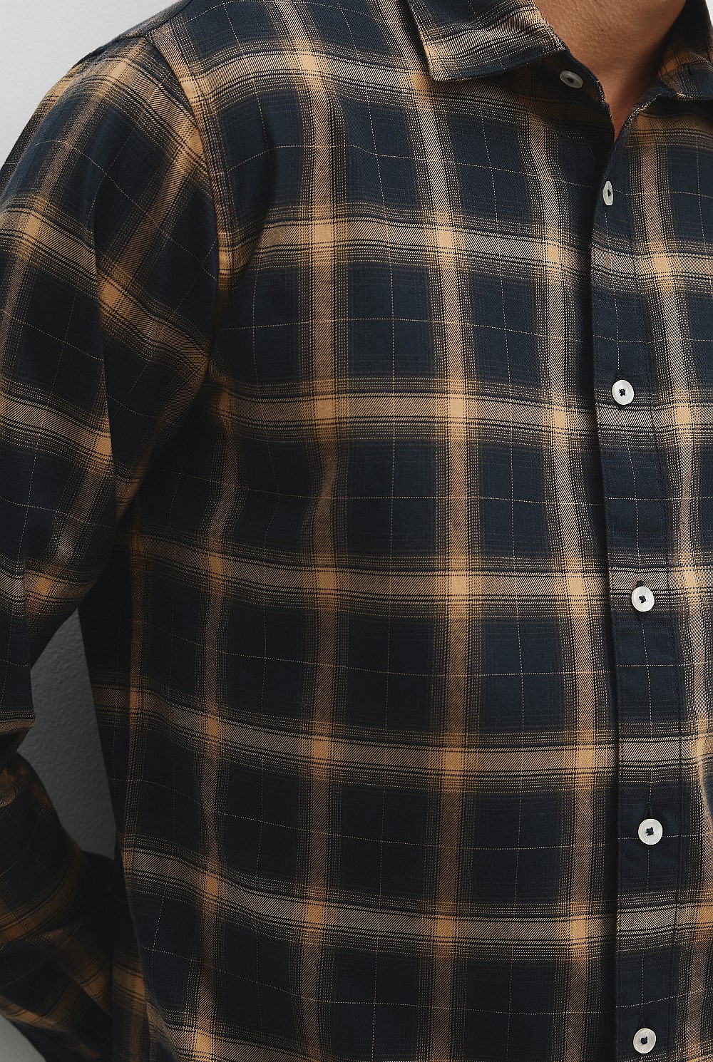 Navy Regular Fit Australian Good Earth Cotton Flannel Check Shirt ...