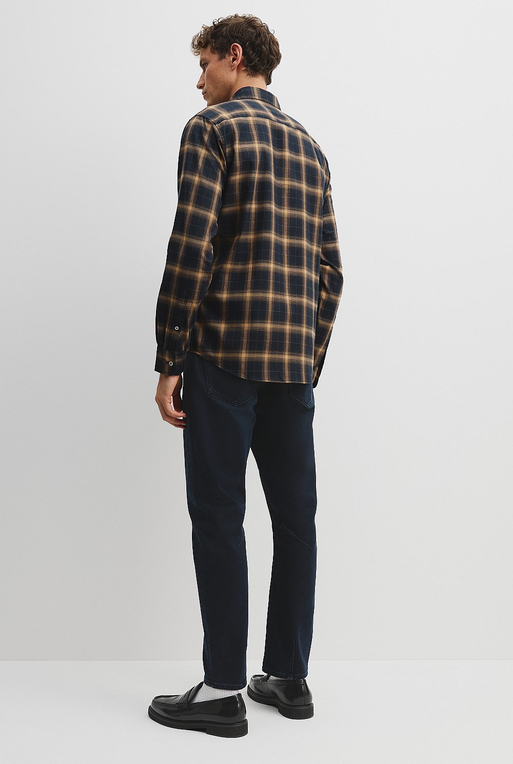 Navy Regular Fit Australian Cotton Flannel Check Shirt - Natural Fibres ...