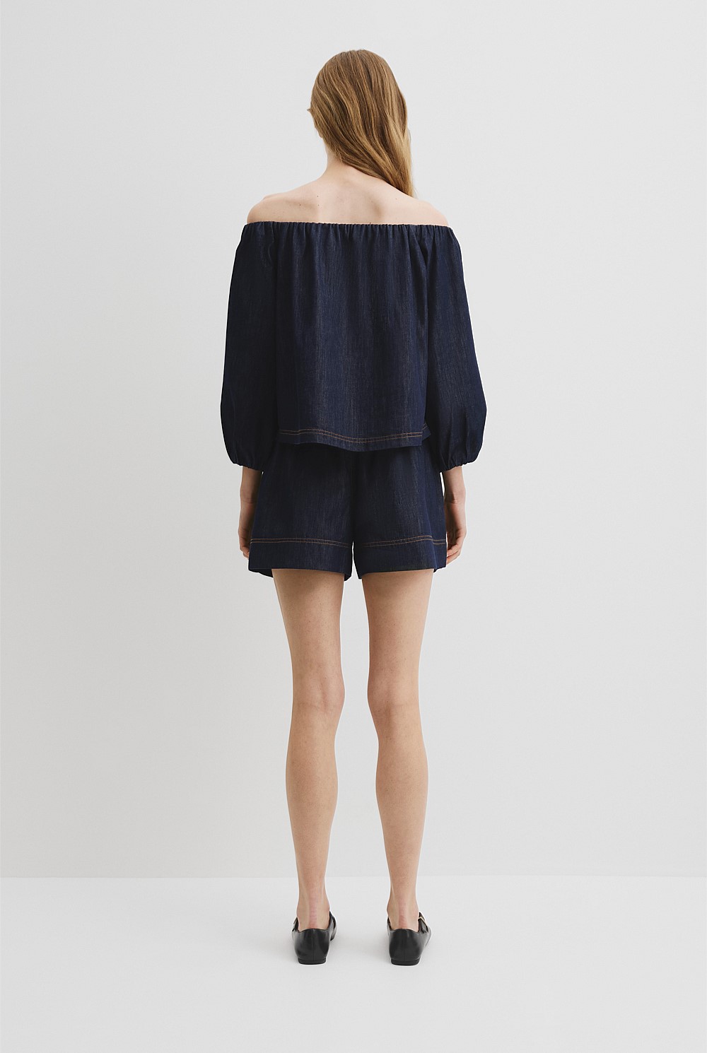 Indigo Rinse Denim Off Shoulder Top - Coordinating Sets | Country Road