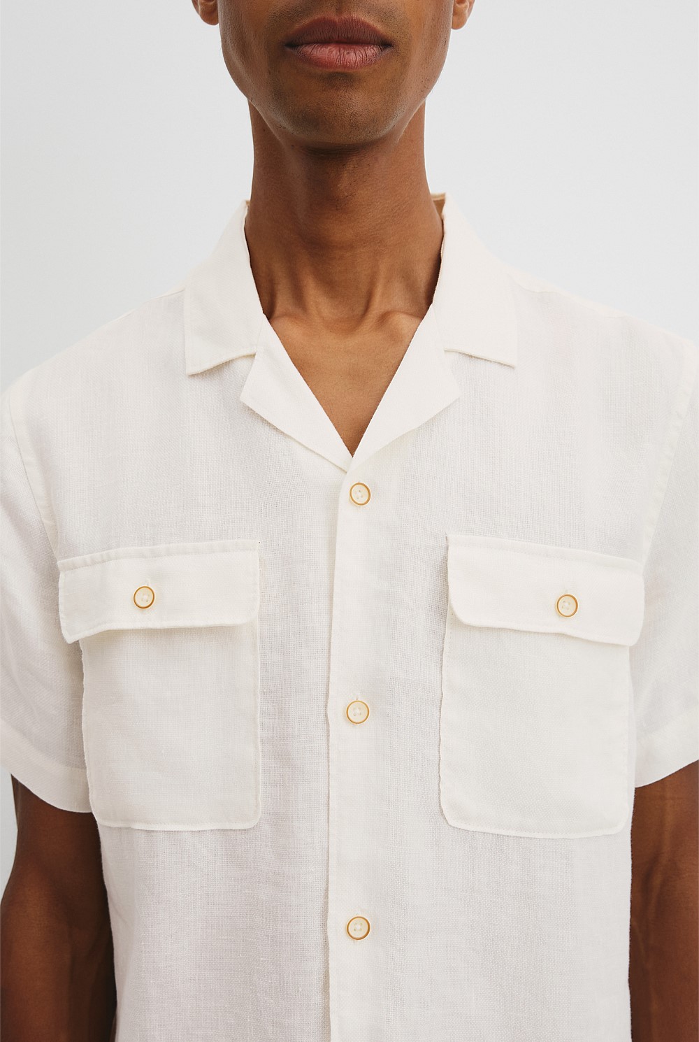 Oat Double Pocket Textured Linen Short Sleeve Shirt - Holiday | Country ...