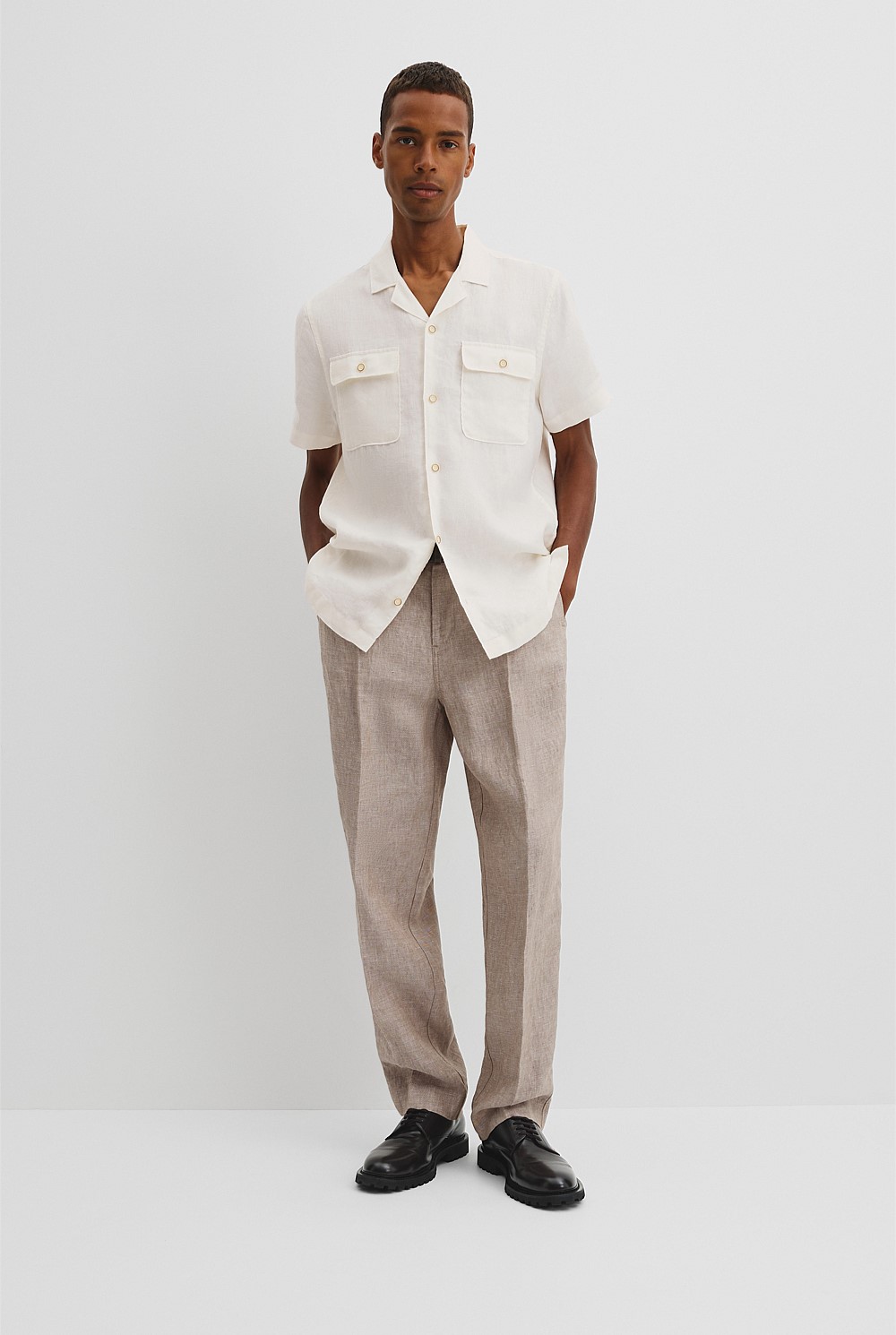 Oat Double Pocket Textured Linen Short Sleeve Shirt - Holiday | Country ...