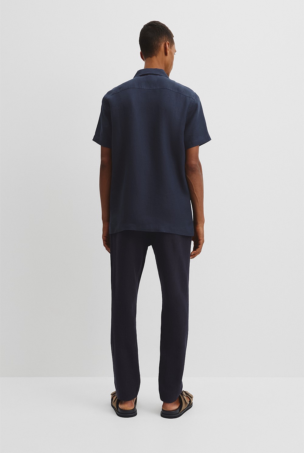 Navy Double Pocket Textured Linen Short Sleeve Shirt - Holiday ...