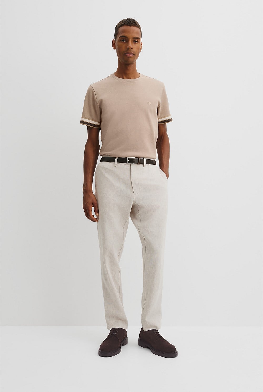 Beige Tipped Cuff Textured T-Shirt - T-Shirts | Country Road