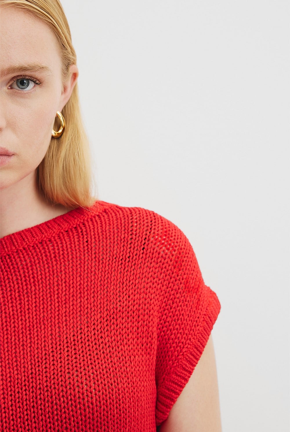 Vivid Red Asymmetric Tape Knit T-Shirt - Holiday | Country Road