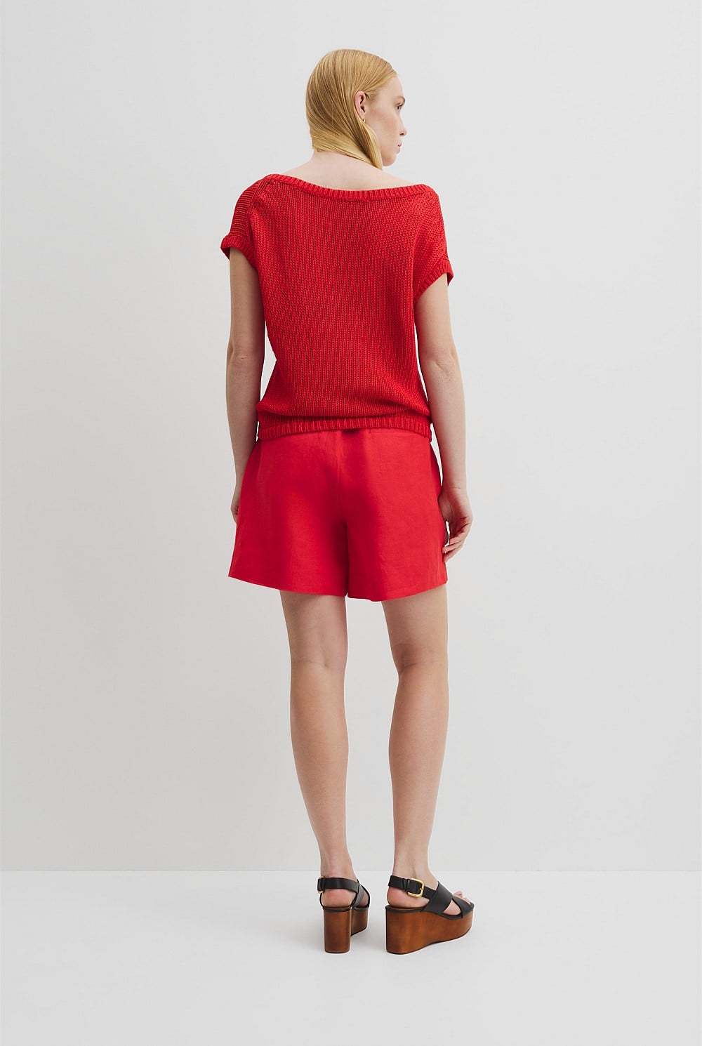 Vivid Red Asymmetric Tape Knit T-Shirt - Holiday | Country Road