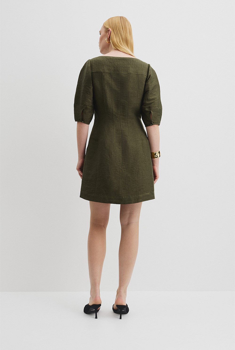 Deep Olive Linen Panelled Mini Dress - Event | Country Road