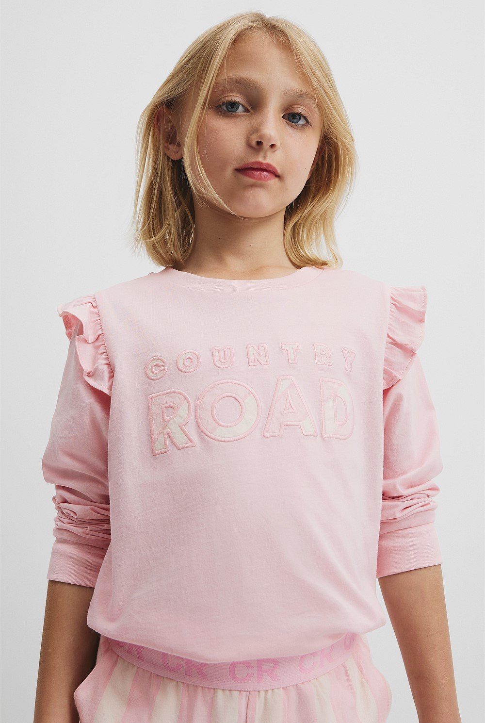 Mineral Pink Australian Cotton Long Sleeve Stripe Logo Pyjama Set ...