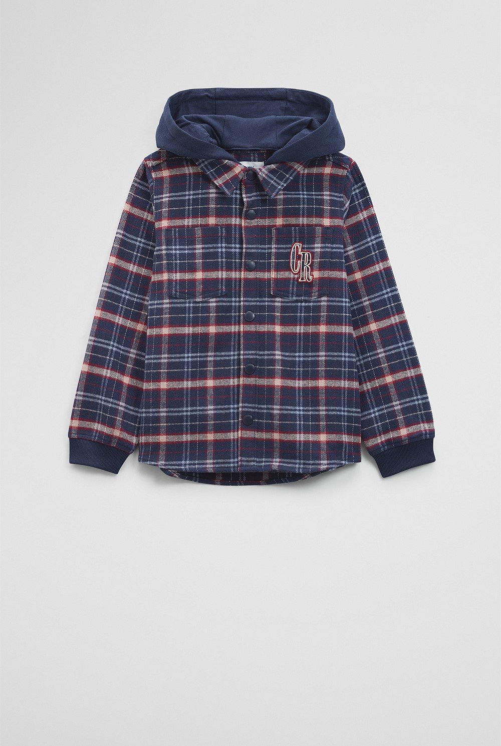 Navy Organically Grown Cotton Hooded Check Shirt - Shirts | Country Road
