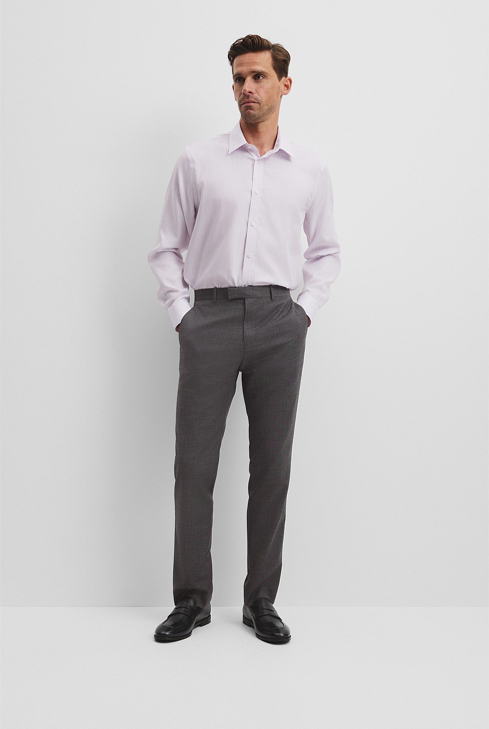Soft Lilac Regular Fit Pinstripe Travel Shirt - Work | Country Road