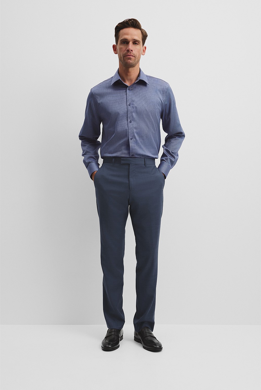 Navy Regular Fit Dobby Travel Shirt - Work | Country Road