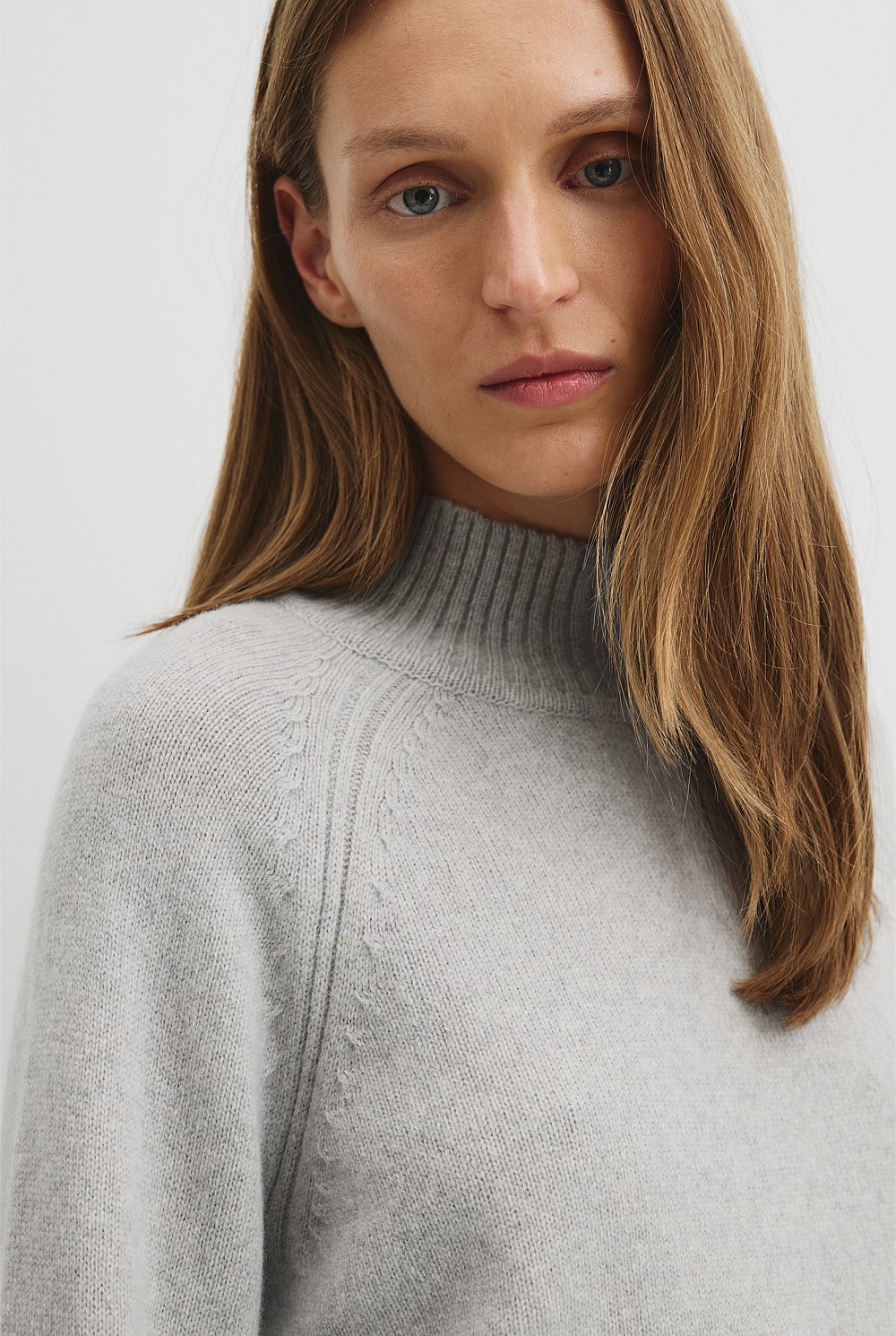 Light Grey Marle Merino Funnel Neck Knit - Knitwear | Country Road
