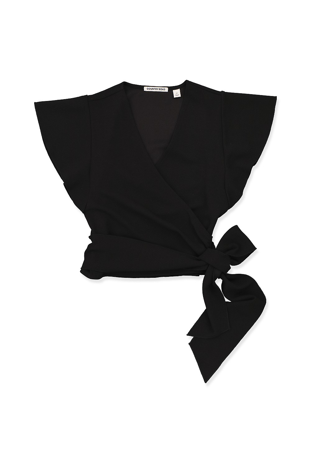 Black Ruffle Sleeve Wrap Top - T-Shirts & Tops | Country Road