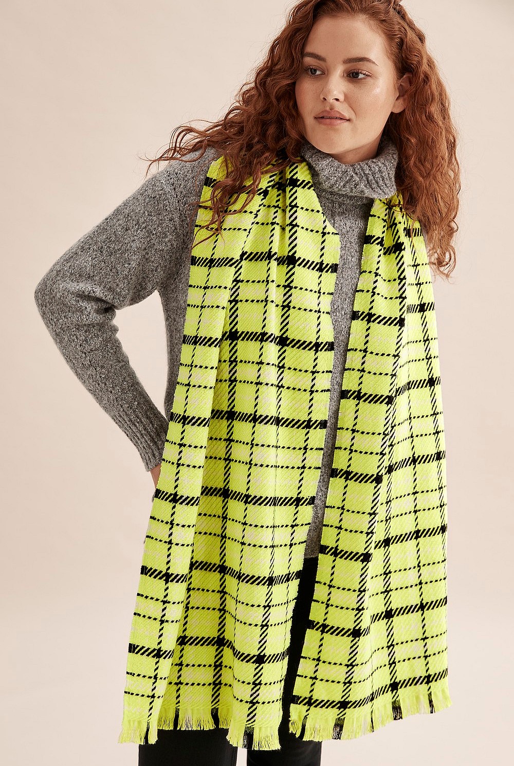 Citron Yellow Textured Check Scarf - Hats, Scarves & Gloves | Country Road
