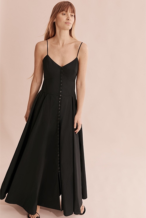 Black Button Maxi Slip Dress - Dresses | Country Road