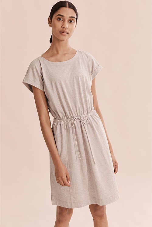Natural Marle Gathered T-Shirt Dress - Dresses | Country Road
