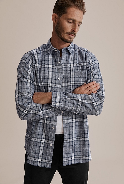 Blue Melange Regular Melange Check Shirt - Natural Fibres | Country Road