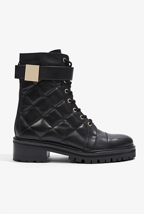 Black Leather Emma Combat Boot - Boots | Country Road