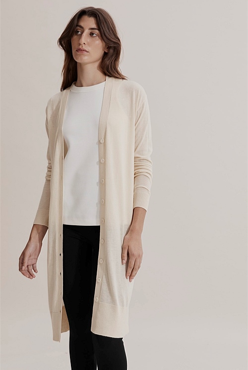 Oat Australian Merino Wool Silk Longline Cardigan - Natural Fibres ...