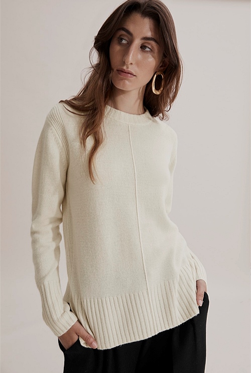 Winter White Crew Neck Pullover - Natural Fibres | Country Road